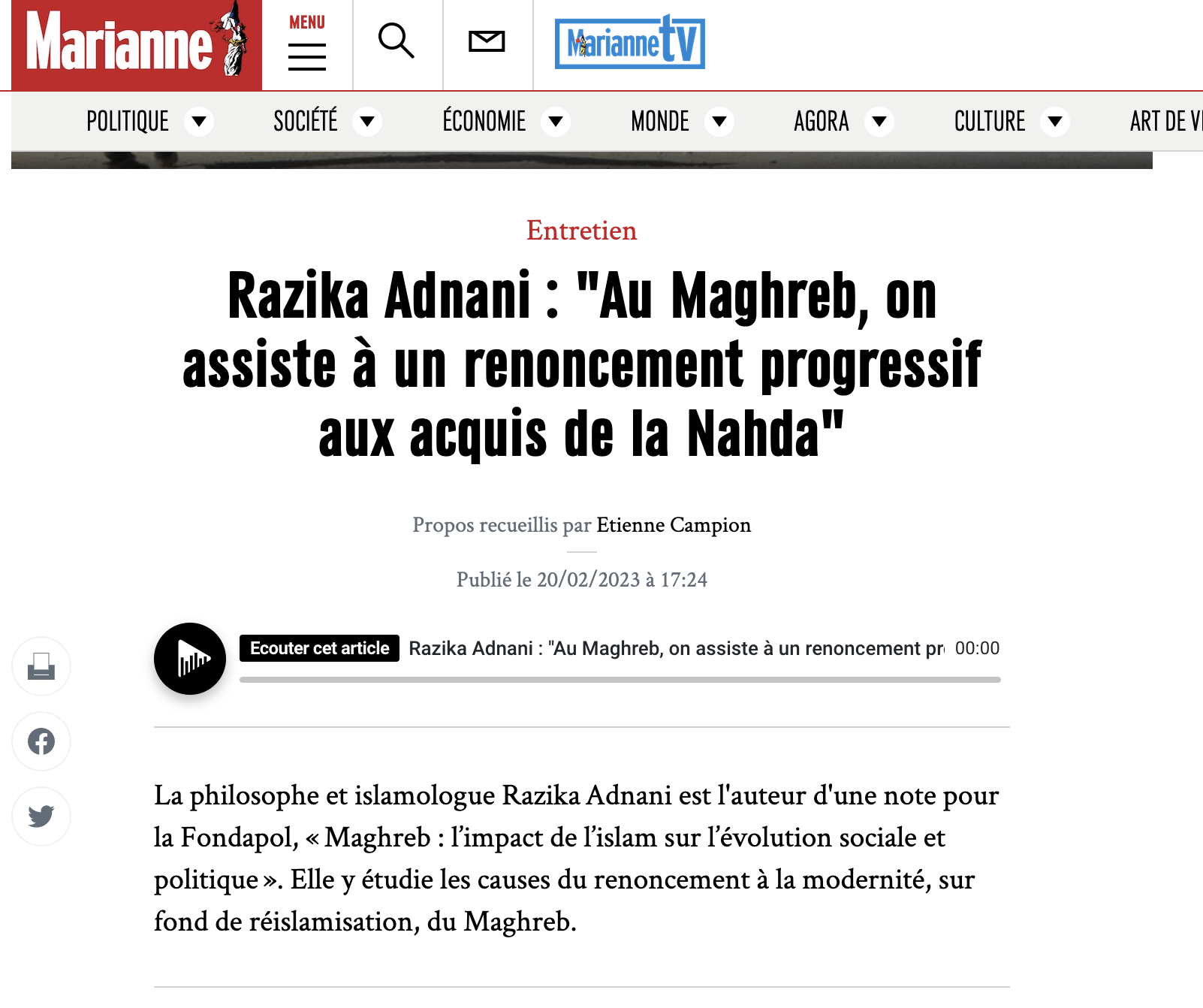 Razika Adnani : “Au Maghreb, on assiste à un renoncement progressif aux ...